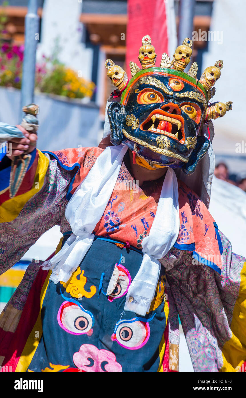Buddhist monk performing Cham dance during the Ladakh Festival in Leh ...