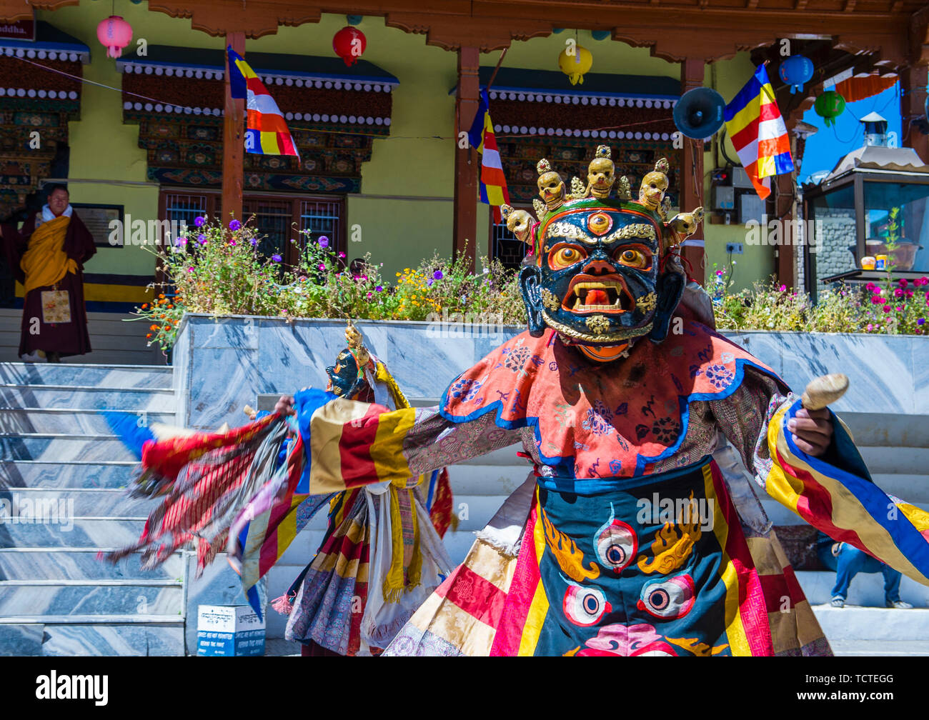 Buddhist monk performing Cham dance during the Ladakh Festival in Leh ...