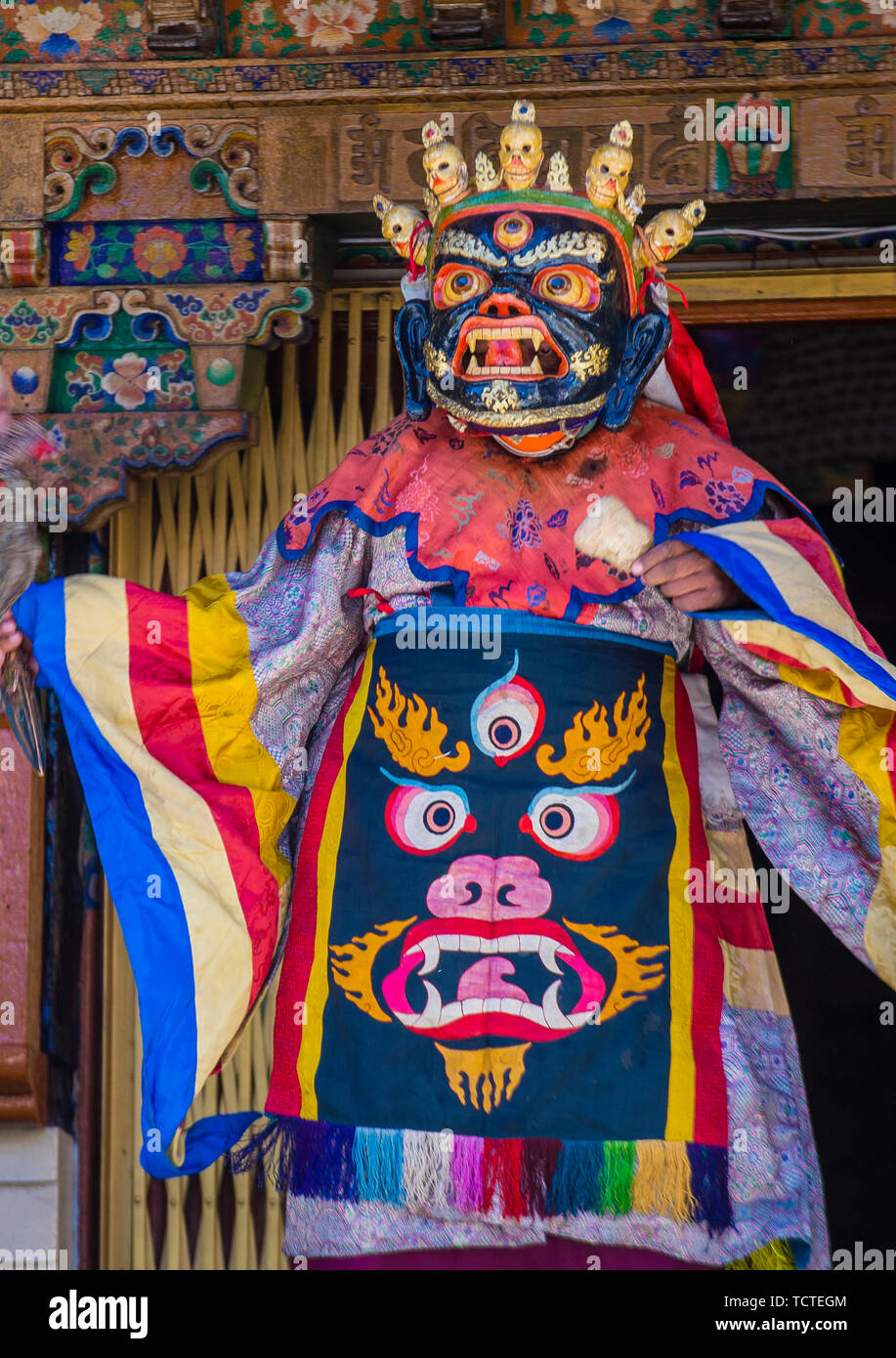 Buddhist monk performing Cham dance during the Ladakh Festival in Leh ...