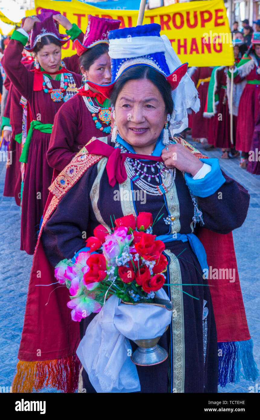 Ladakhi people with traditional costumes participates in the Ladakh ...