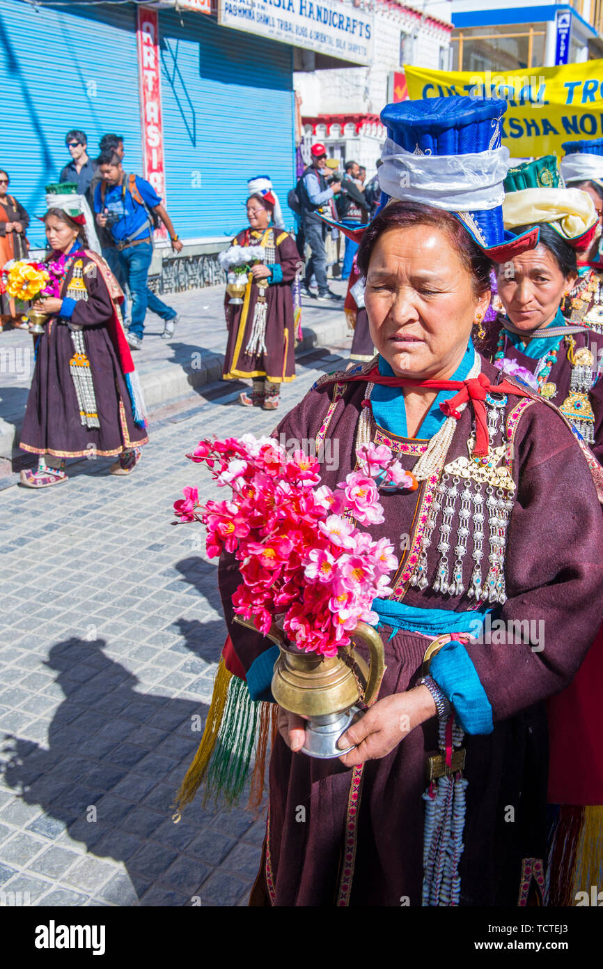 Ladakhi people with traditional costumes participates in the Ladakh ...