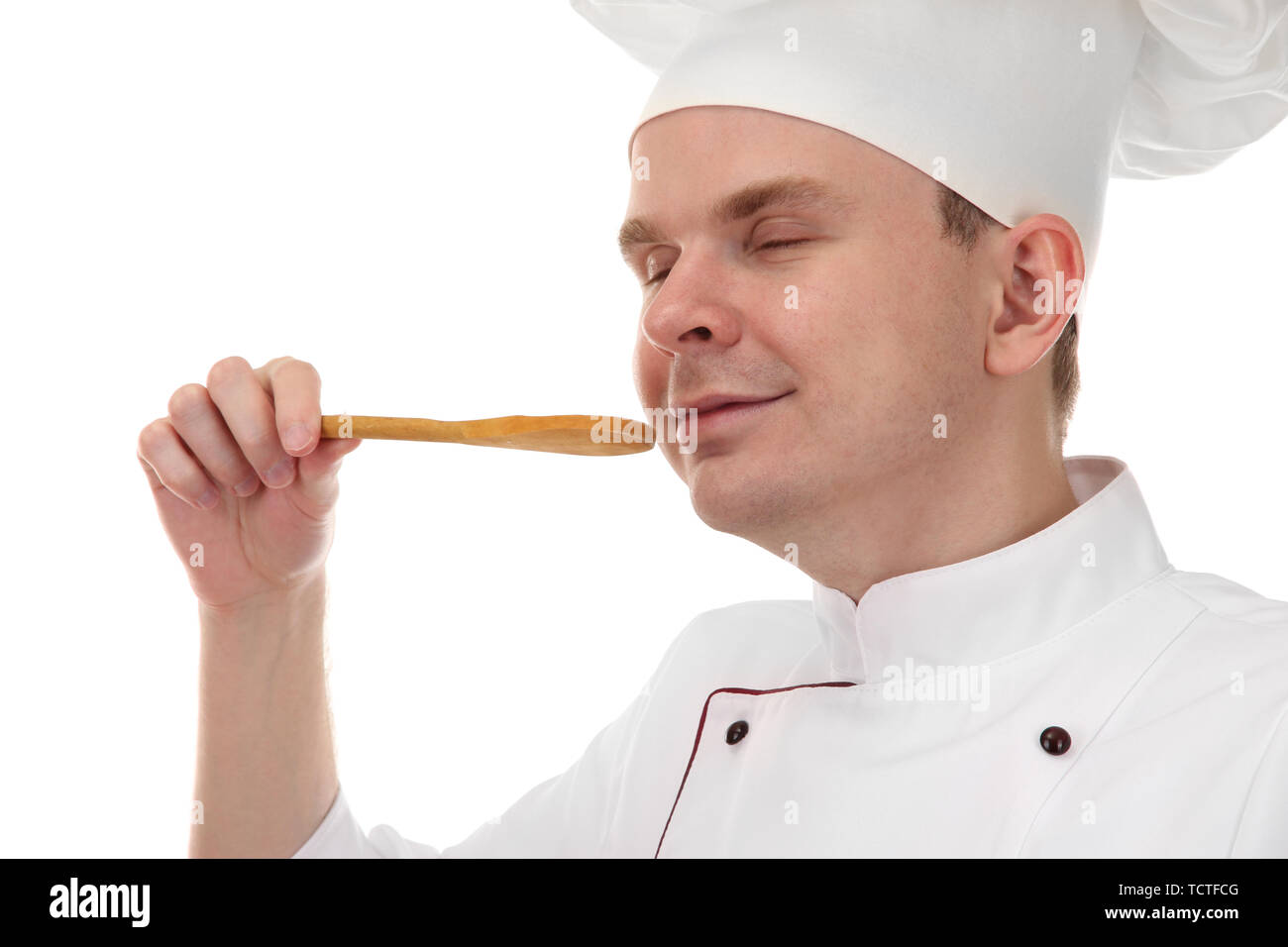 portrait of chef with spoon isolated on white Stock Photo - Alamy
