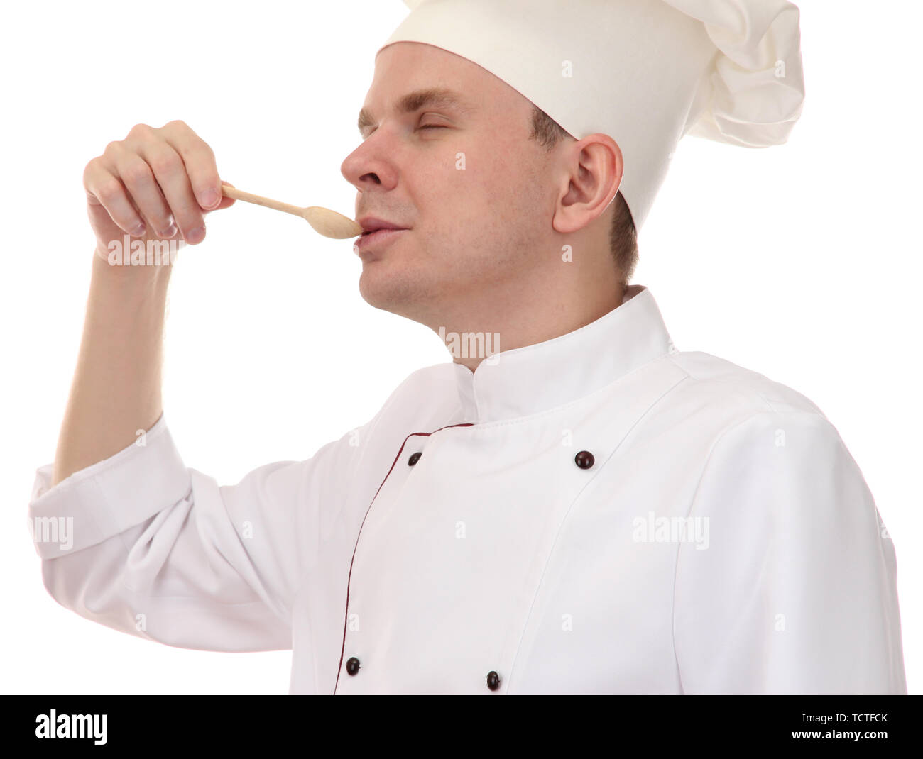 portrait of chef with spoon isolated on white Stock Photo - Alamy