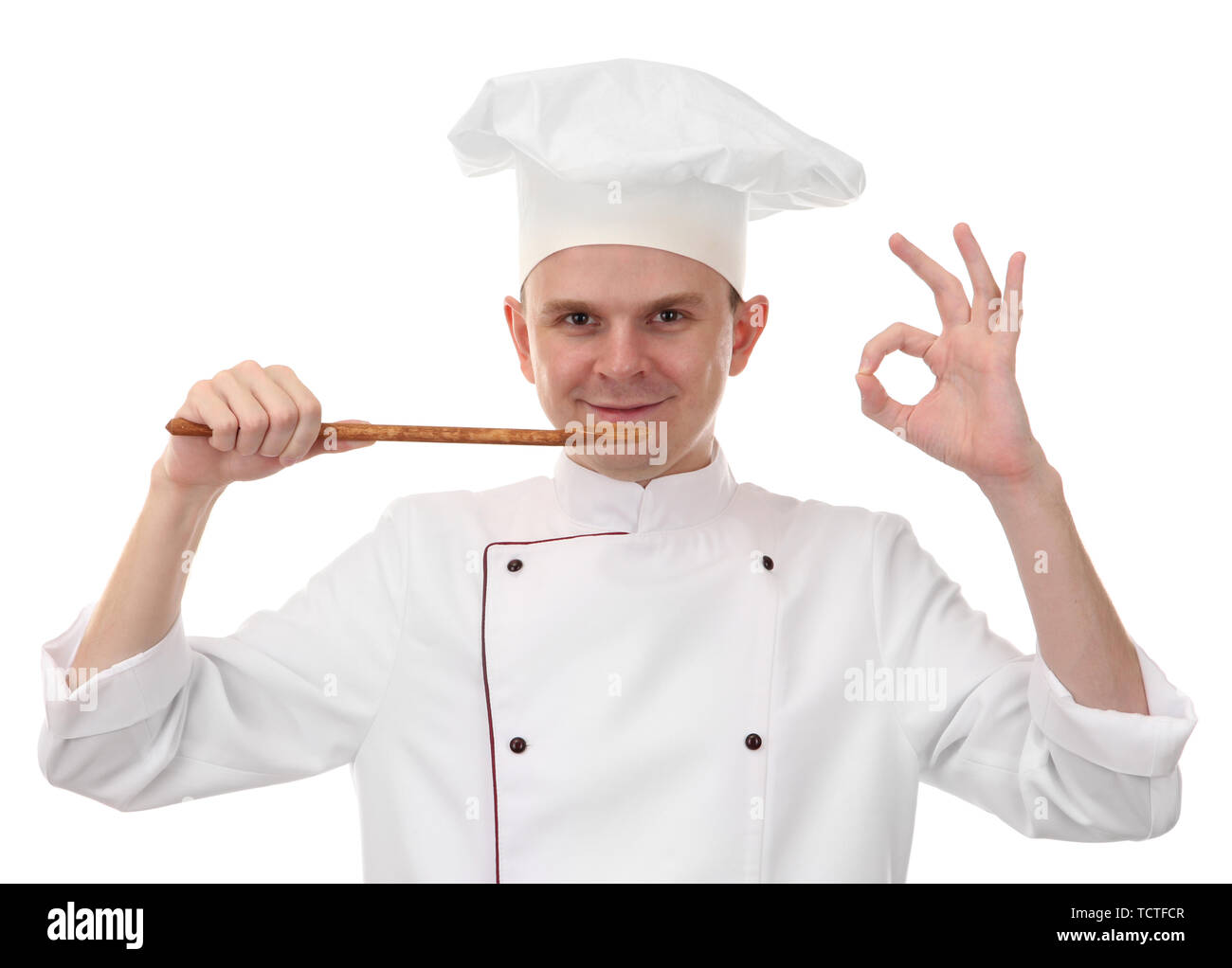 portrait of chef with spoon isolated on white Stock Photo - Alamy