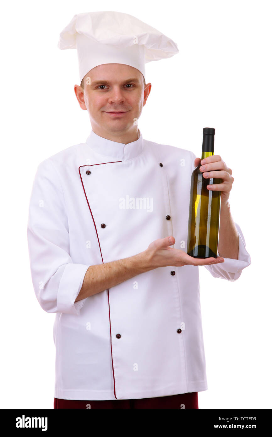 portrait of chef with wine isolated on white Stock Photo - Alamy