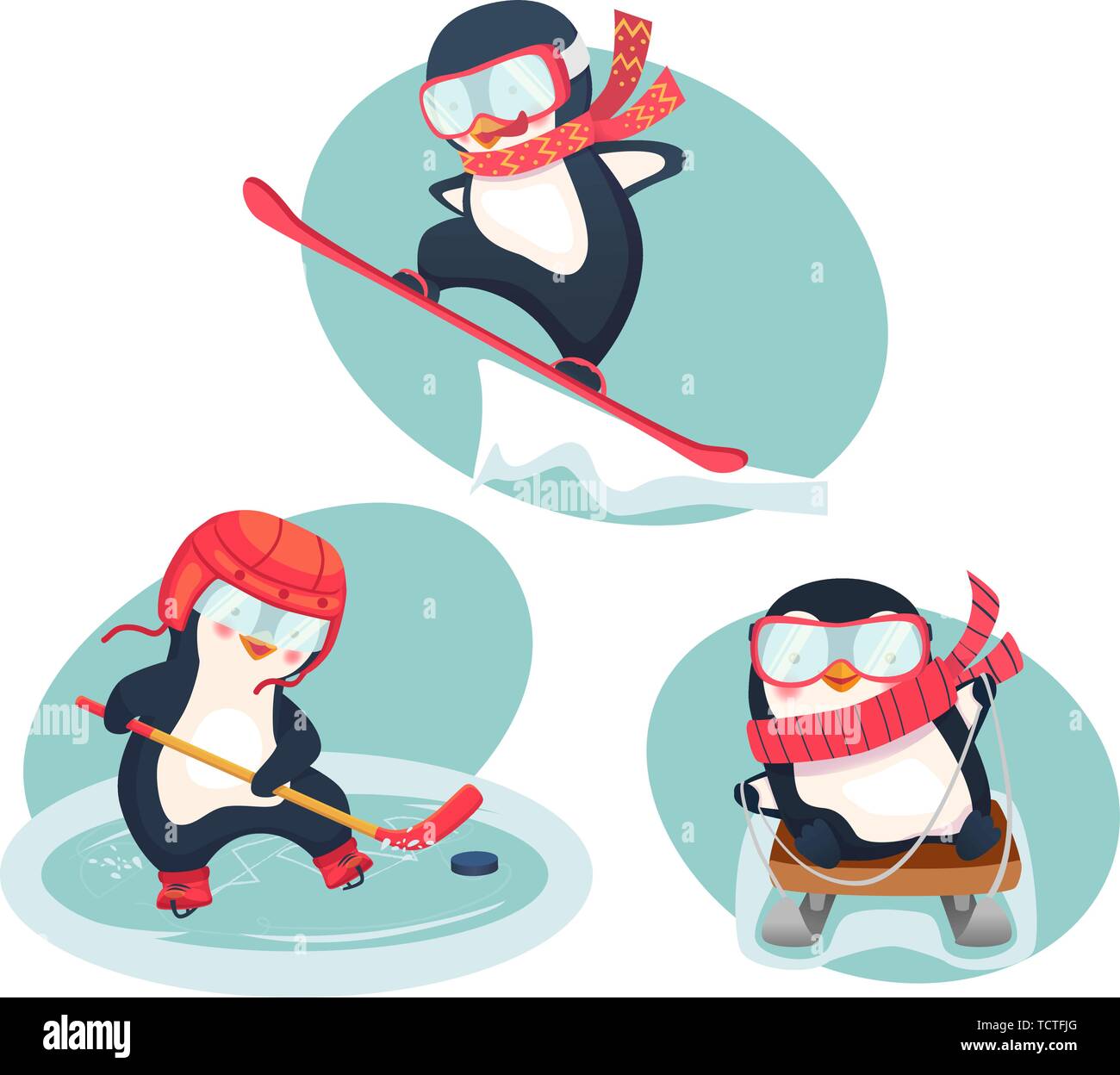 Winter sports. Childrens sports concept. Active penguins in winter ...
