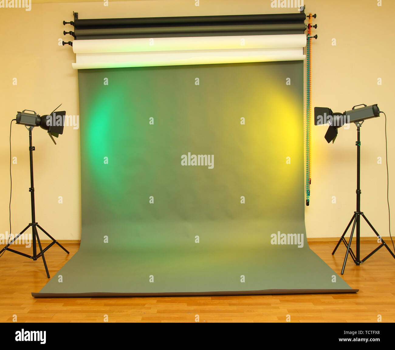 Empty photo studio with lighting equipment Stock Photo - Alamy