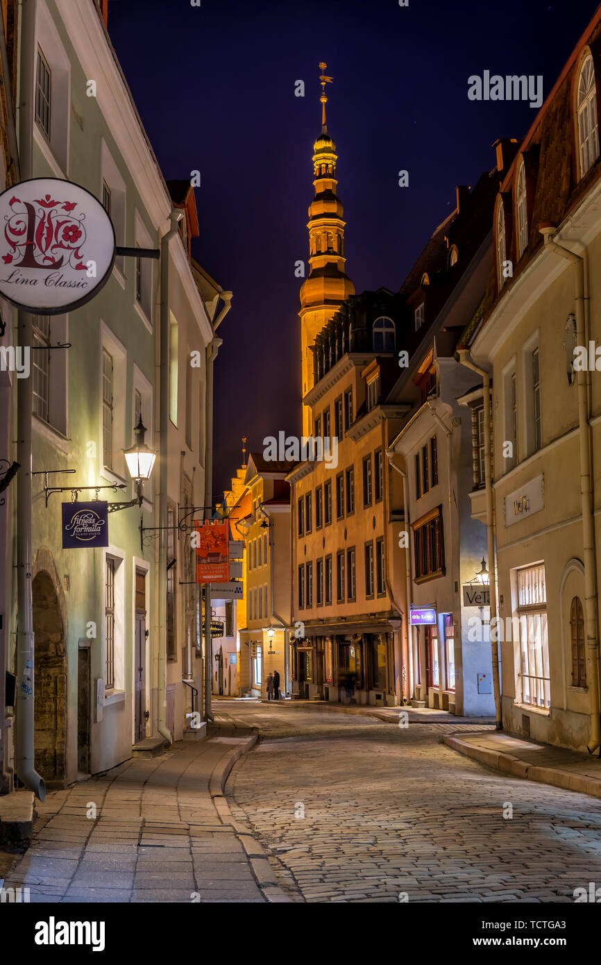 Romantic medieval city shuttling through Tallinn, Estonia Stock Photo ...