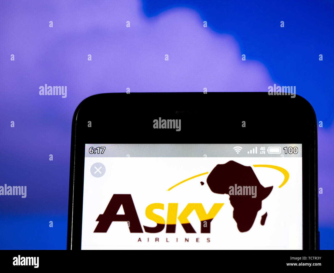 June 10, 2019 - Ukraine - In this photo illustration a ASKY Airlines ...