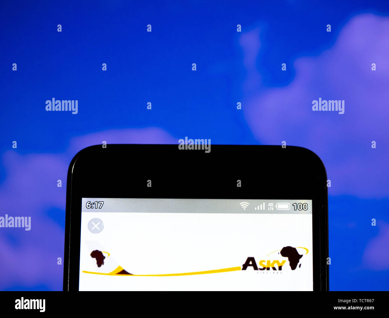 June 10, 2019 - Ukraine - In this photo illustration a ASKY Airlines ...