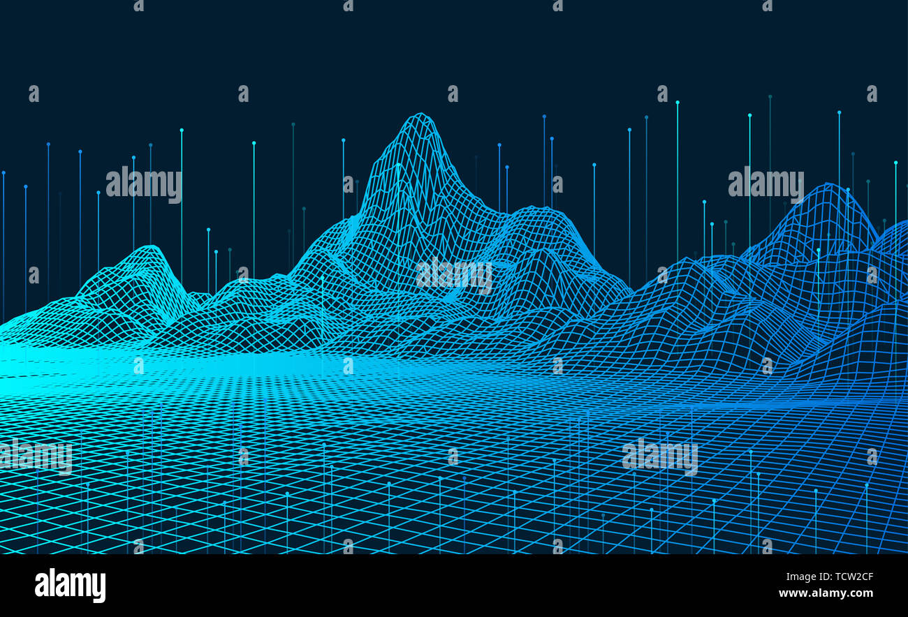 Abstract three-dimensional digital terrain of big data concept, graphics with artificial ...