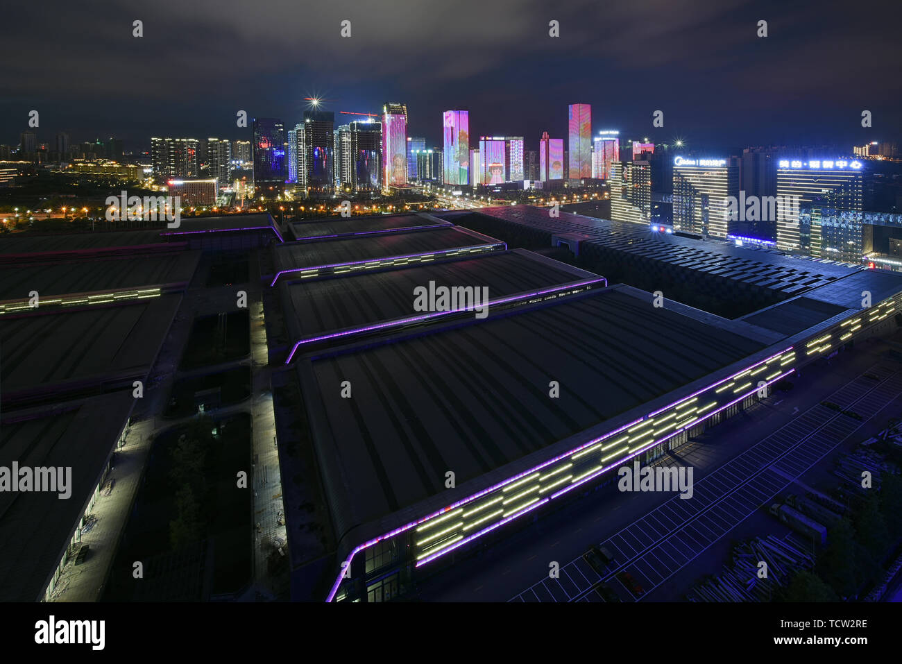 Night view of the city of Guiyang Convention and Exhibition Center ...