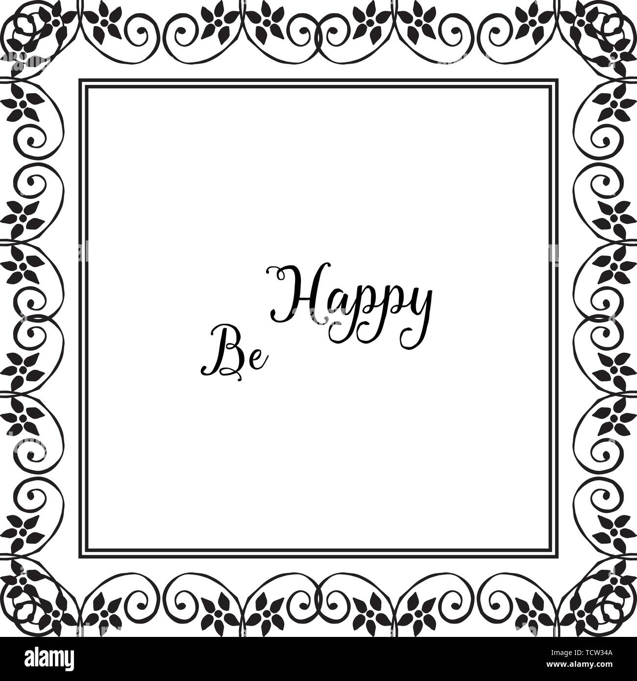 Vector illustration greeting card be happy with wallpaper design wreath ...