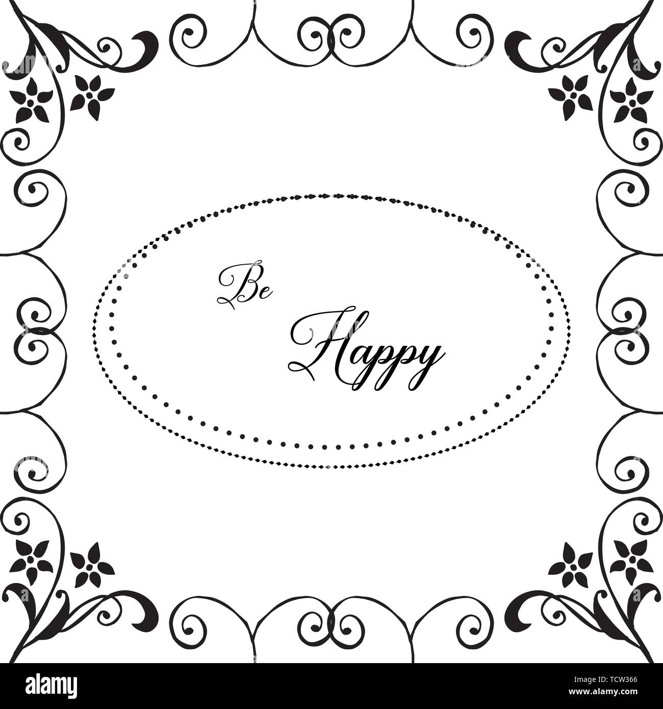 Vector illustration greeting card be happy with wallpaper design wreath ...