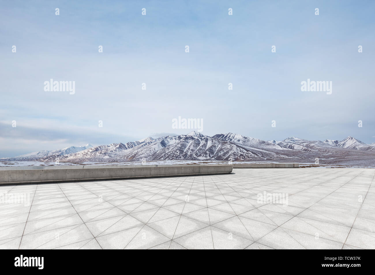 empty marble floor with beautiful snow mountains Stock Photo - Alamy