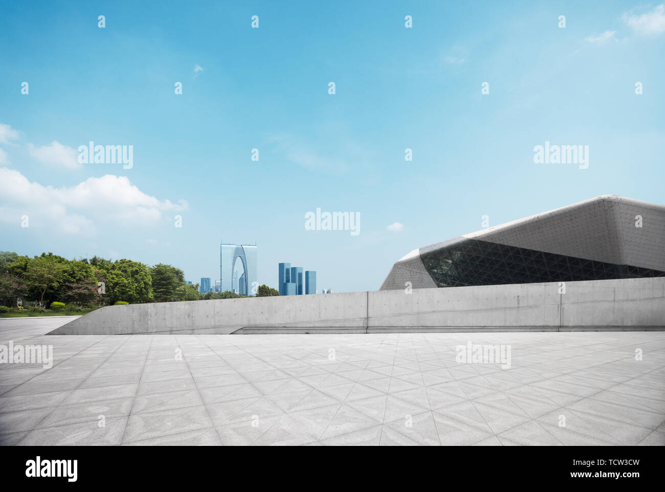 empty brick floor and cityscape of modern city Stock Photo - Alamy