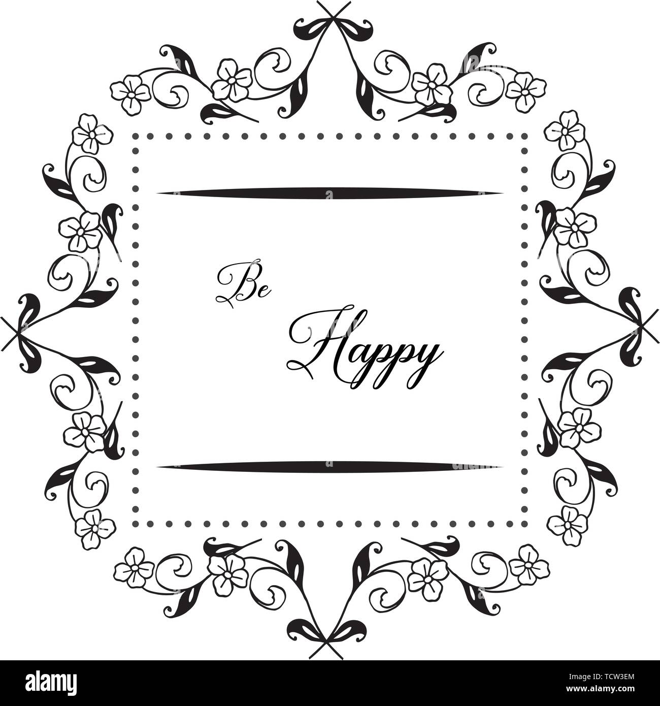Vector illustration greeting card be happy with beautiful floral frame ...