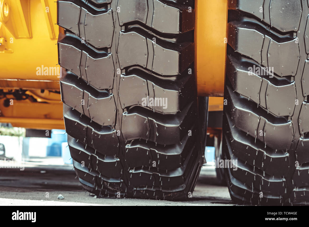Cargo tires are new at the mining exhibition Stock Photo - Alamy