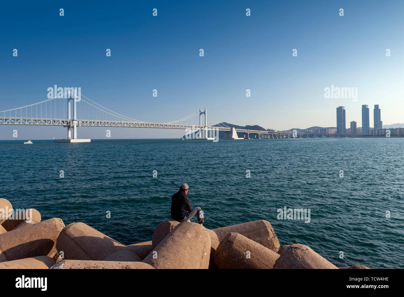 Scenic view of Busan Gwangandaegyo Bridge (Diamond Bridge), a ...