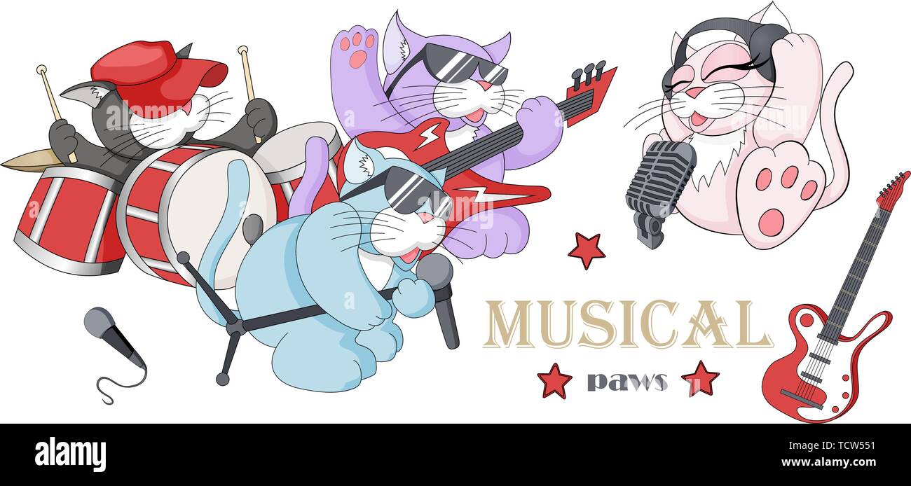 Vector illustration of funny little characters playing musical ...