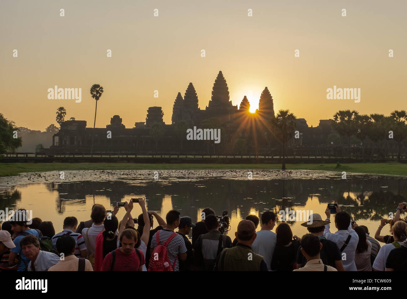 Angkor Wat, Siem Reap, Cambodia, November, 4, 2014: A large crowd of ...