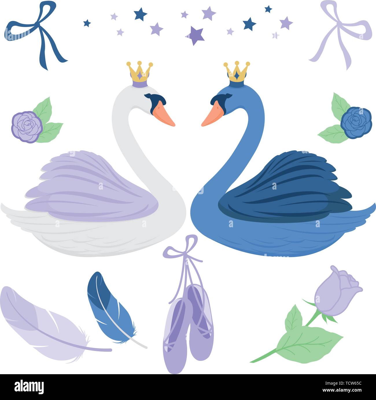 Vector fairy tale ballerina set with beautiful black and white princess ...