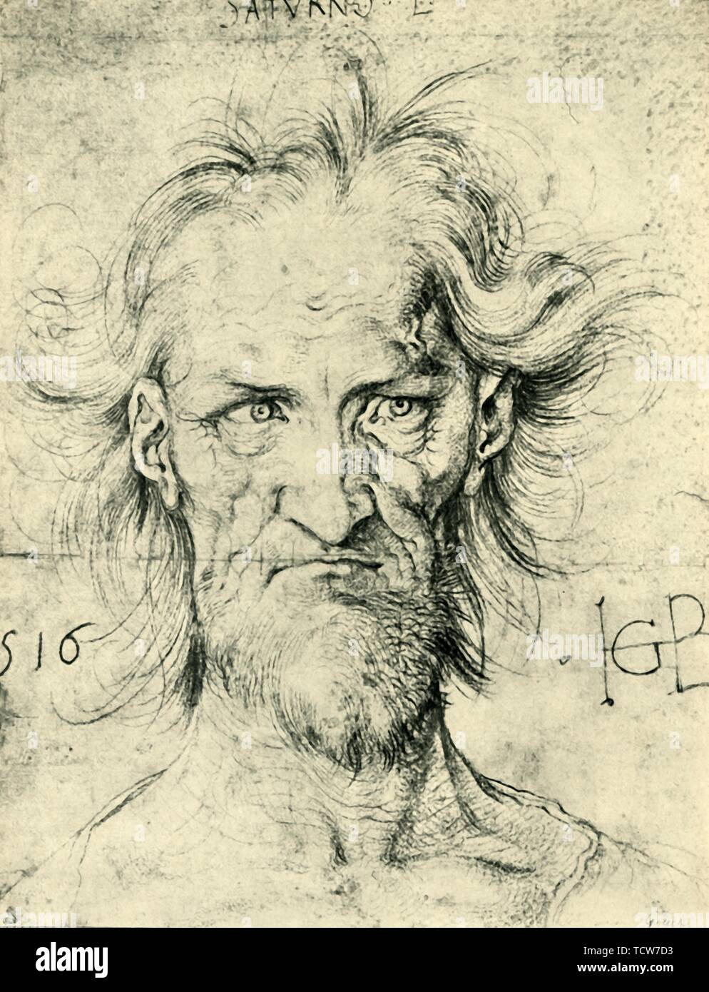 Head of a Bearded Old Man ('Saturn'), 1516, (1943). Creator: Hans ...