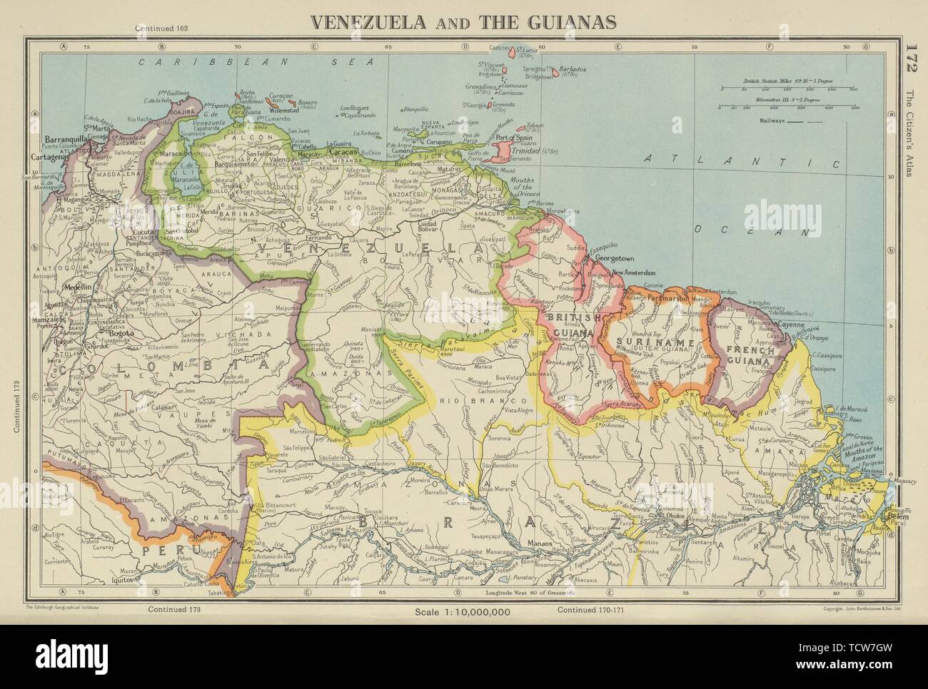 VENEZUELA & THE GUIANAS. British French Dutch Suriname. BARTHOLOMEW ...