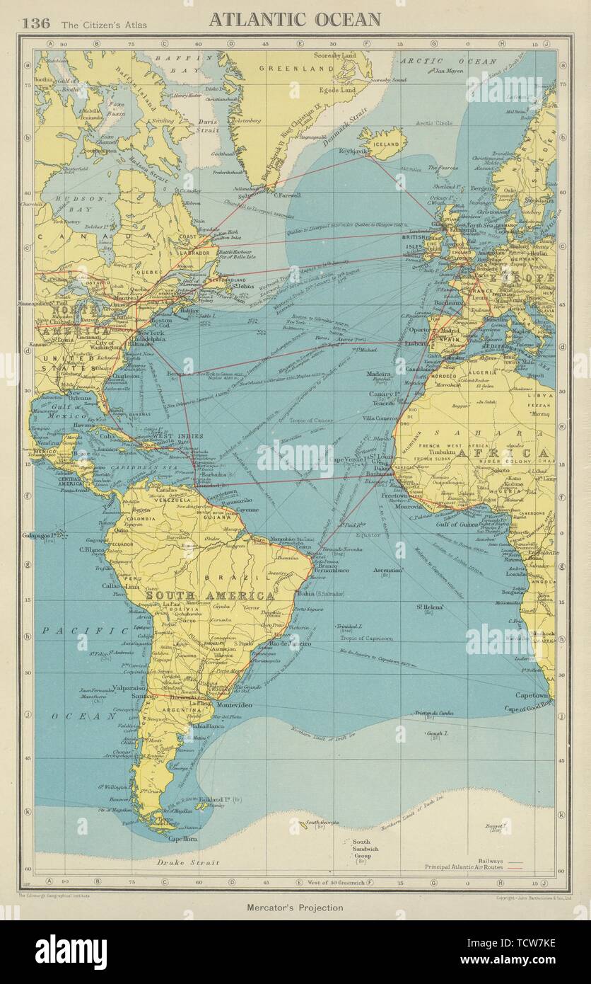 Atlantic ocean map routes hi-res stock photography and images - Alamy