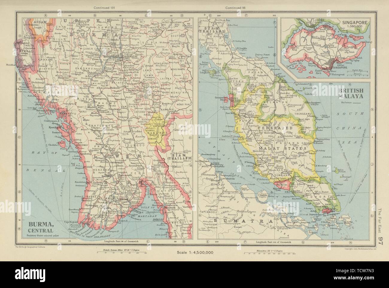 MALAYA & CENTRAL BURMA. Singapore Penang Malacca Federated Malay States ...