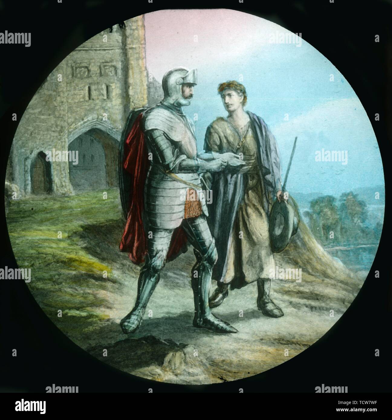 'Christian and Hopeful leaving Vanity Fair', c1910. Creator: Unknown ...