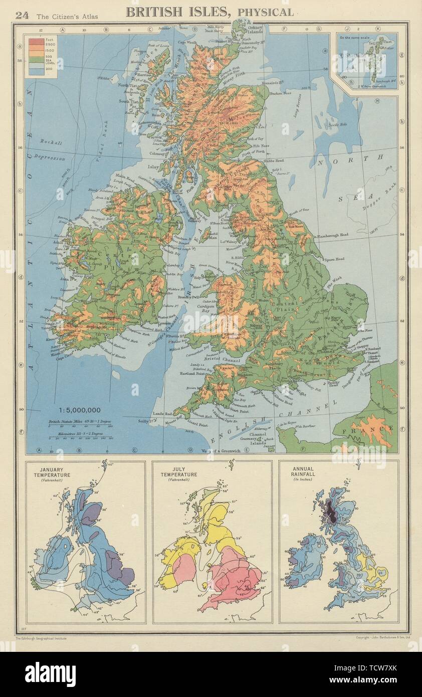 BRITISH ISLES PHYSICAL & CLIMATE. January July temperature. Rainfall ...