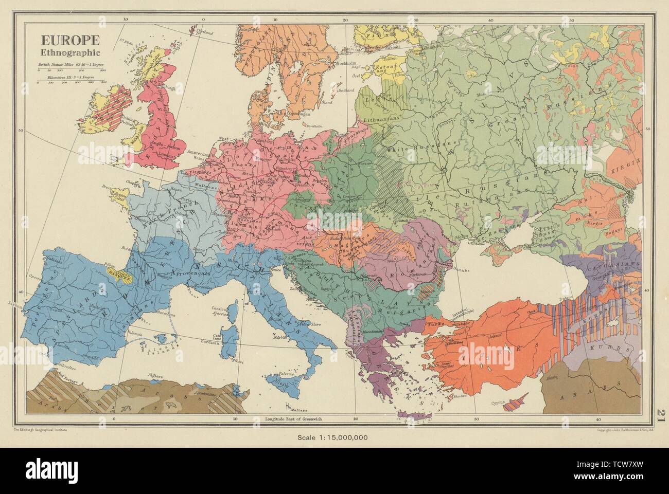 EUROPE. Ethnographic. Racial. BARTHOLOMEW 1947 old vintage map plan ...