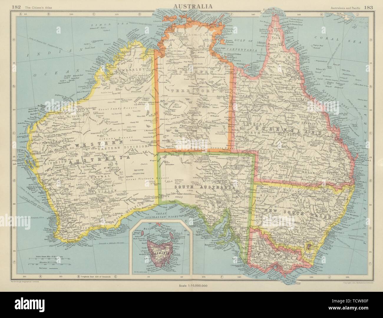 AUSTRALIA. Showing states and railways. BARTHOLOMEW 1947 old vintage ...