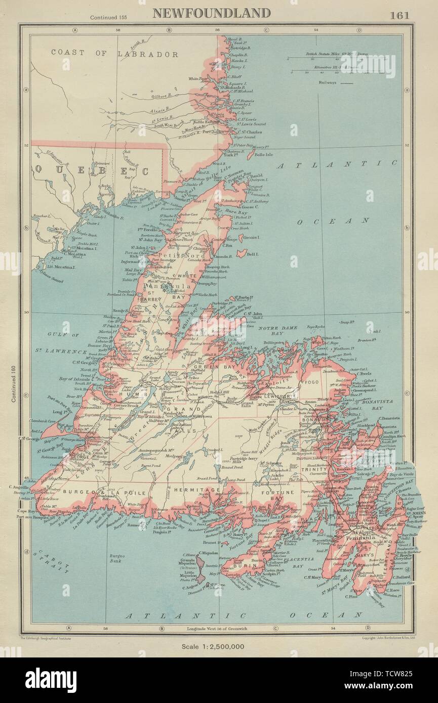 NEWFOUNDLAND showing divisions. St Pierre Miquelon. Canada. BARTHOLOMEW ...