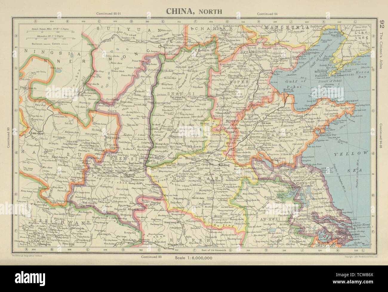 NORTH CHINA. Shandong Hopeh Shansi Kiangsu Shensi. BARTHOLOMEW 1947 old ...