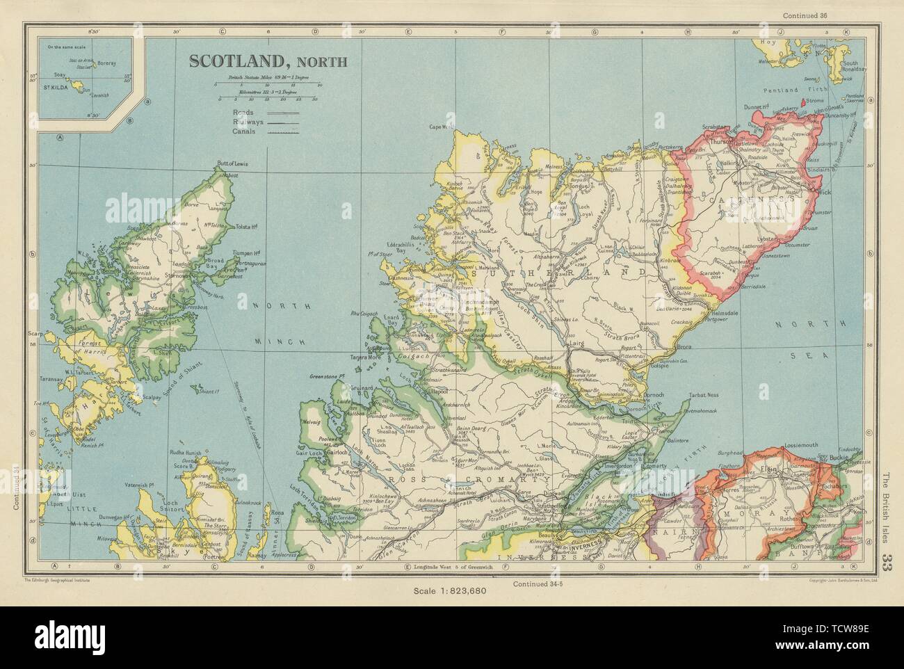 SCOTTISH HIGHLANDS. Scotland North. BARTHOLOMEW 1947 old vintage map ...