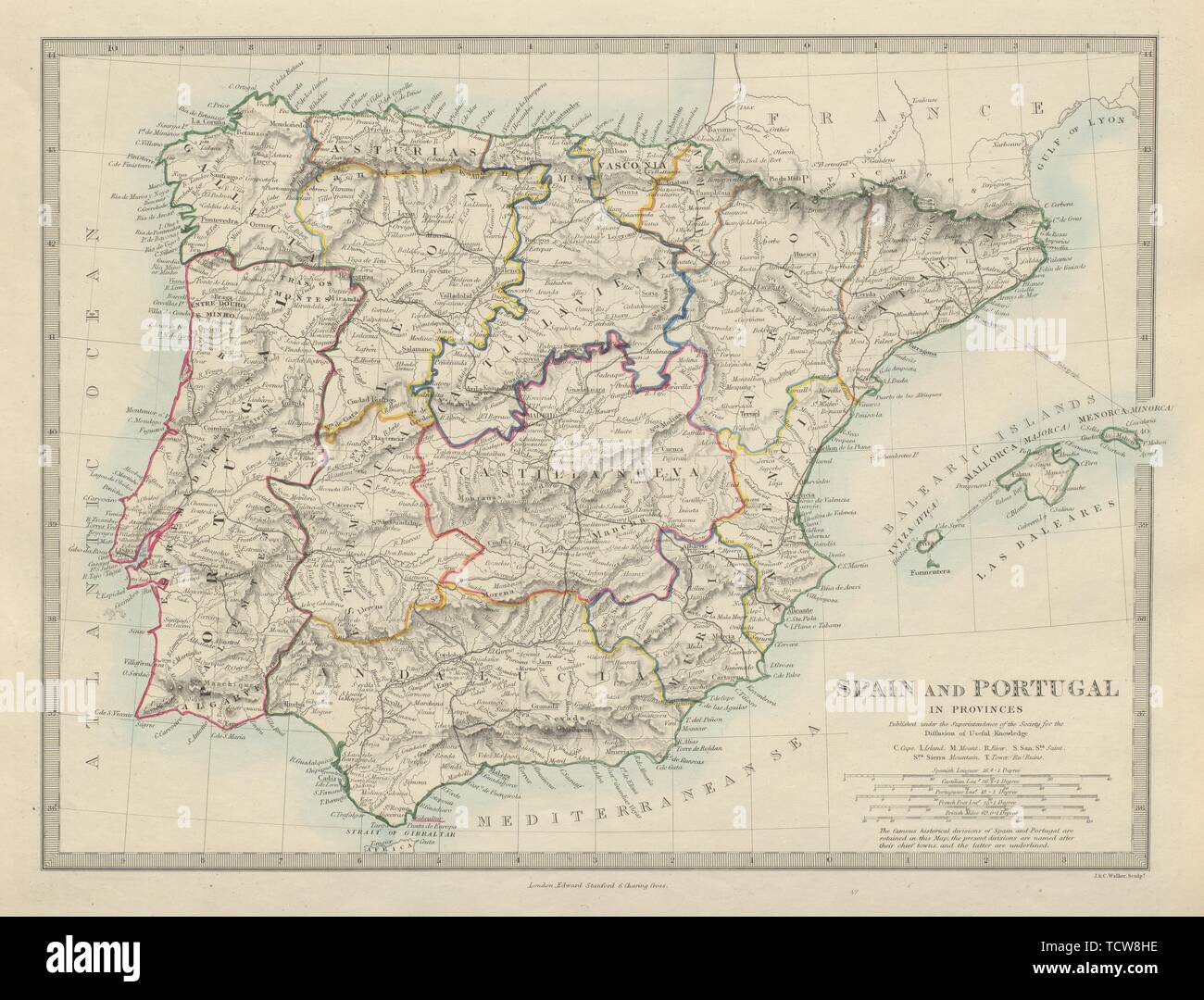 IBERIA. Spain and Portugal showing provinces. SDUK 1874 old antique map ...