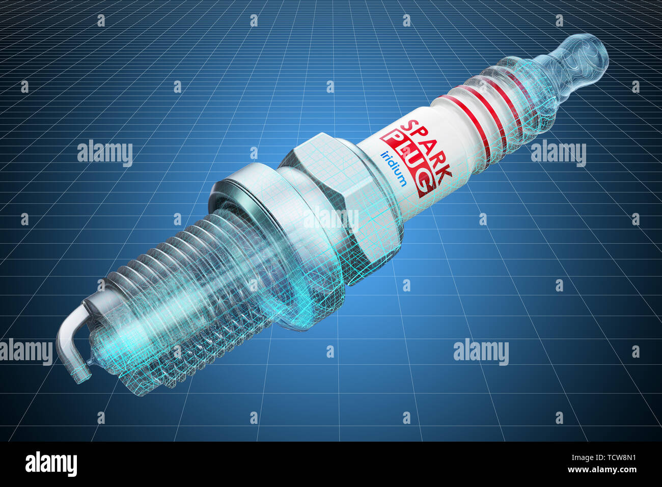 Visualization 3d cad model of spark plug, blueprint. 3D rendering Stock ...