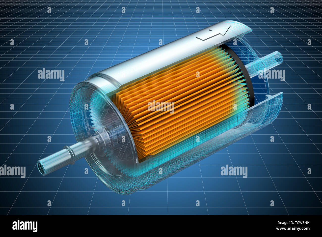 Visualization 3d cad model of fuel filter, blueprint. 3D rendering ...