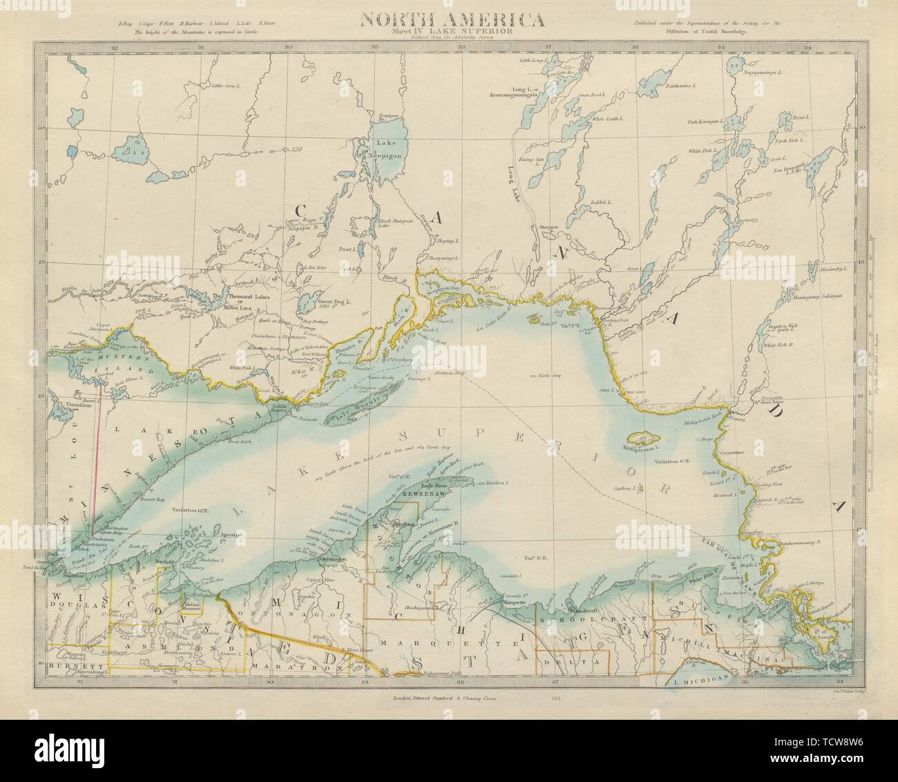 LAKE SUPERIOR Canada USA Ontario Michigan Wisconsin Minnesota SDUK 1874 ...