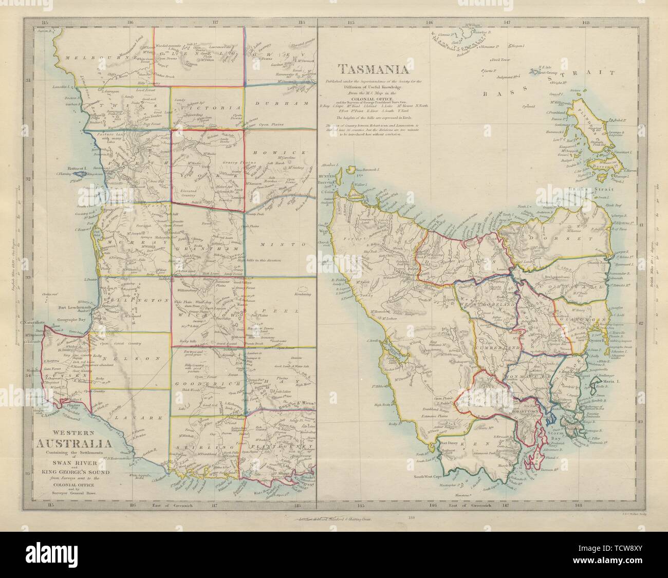 AUSTRALIA. Western Australia & Tasmania. Perth & Hobart. SDUK 1874 old ...