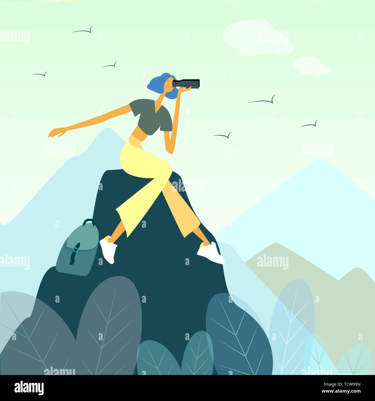 Girl hiking Stock Vector Images - Alamy