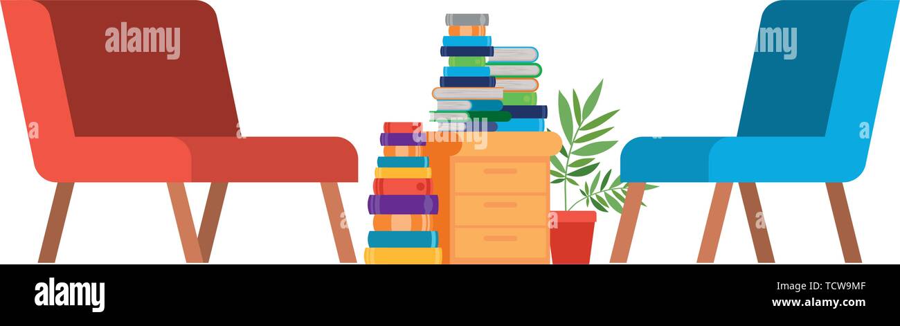 living room with couch and stack of books Stock Vector Image & Art - Alamy