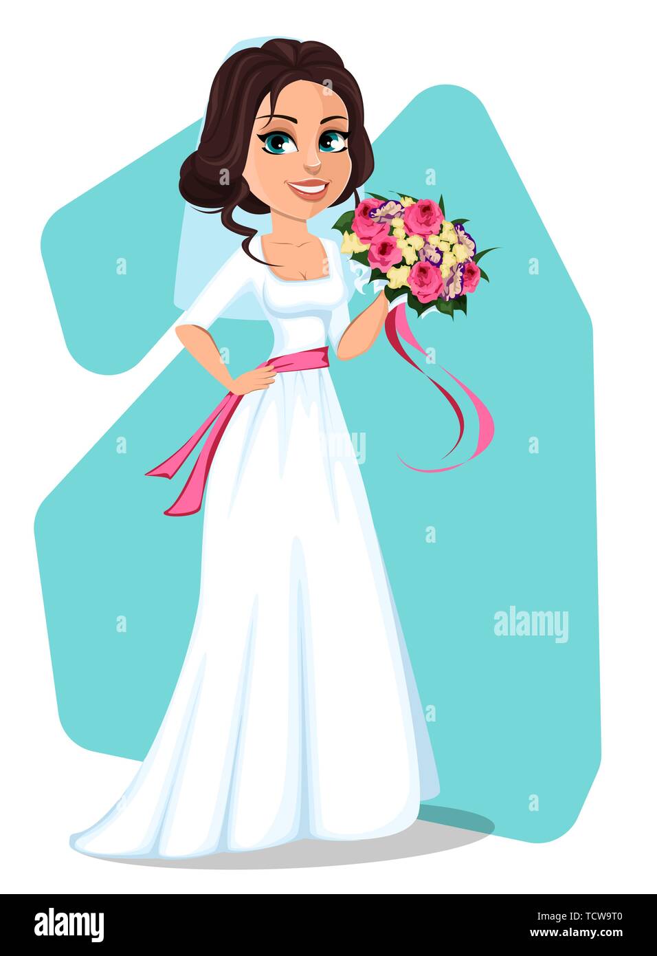 Beautiful bride holding bouquet of flowers. Cute lady. Marriage concept ...