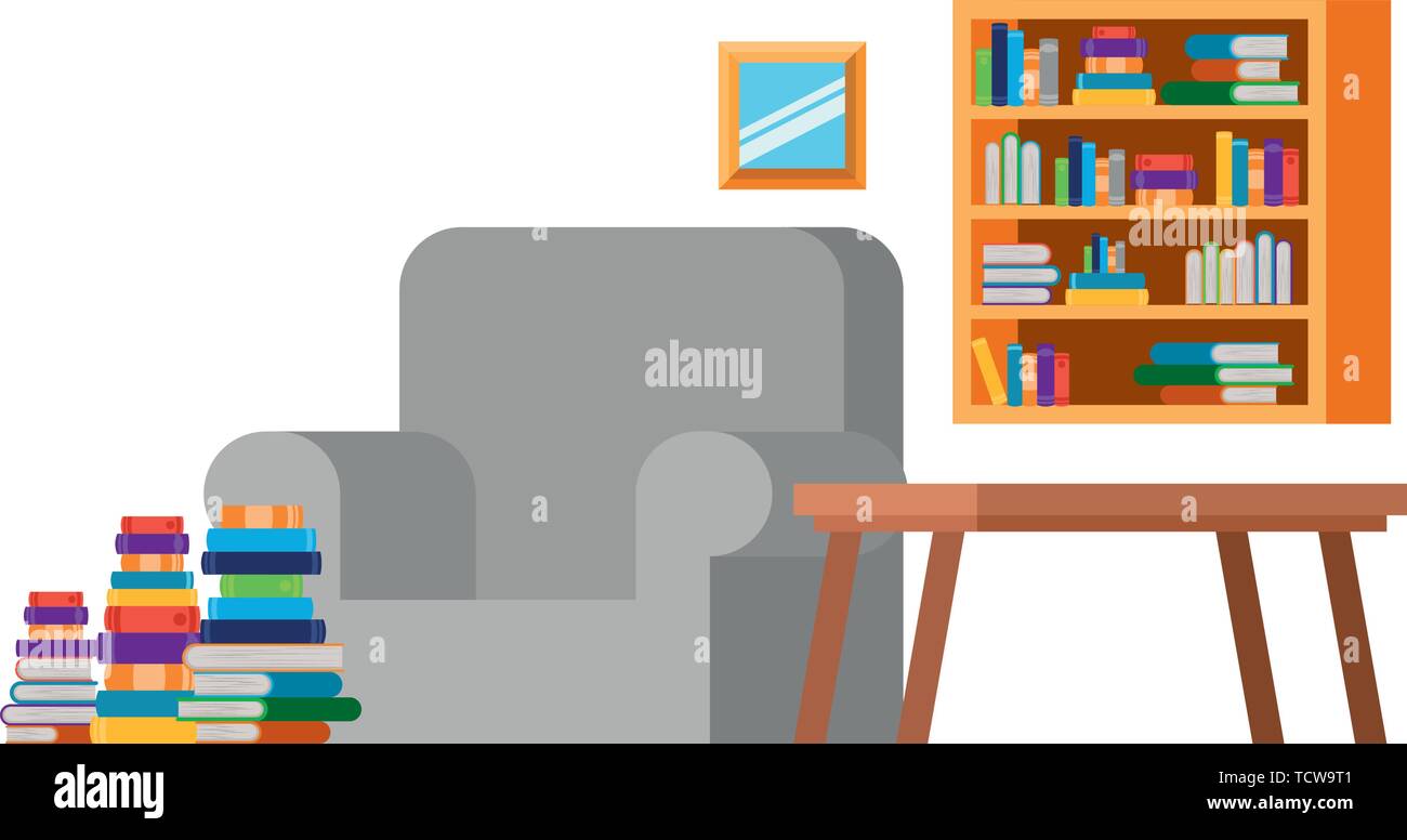 living room with couch and stack of books Stock Vector Image & Art - Alamy