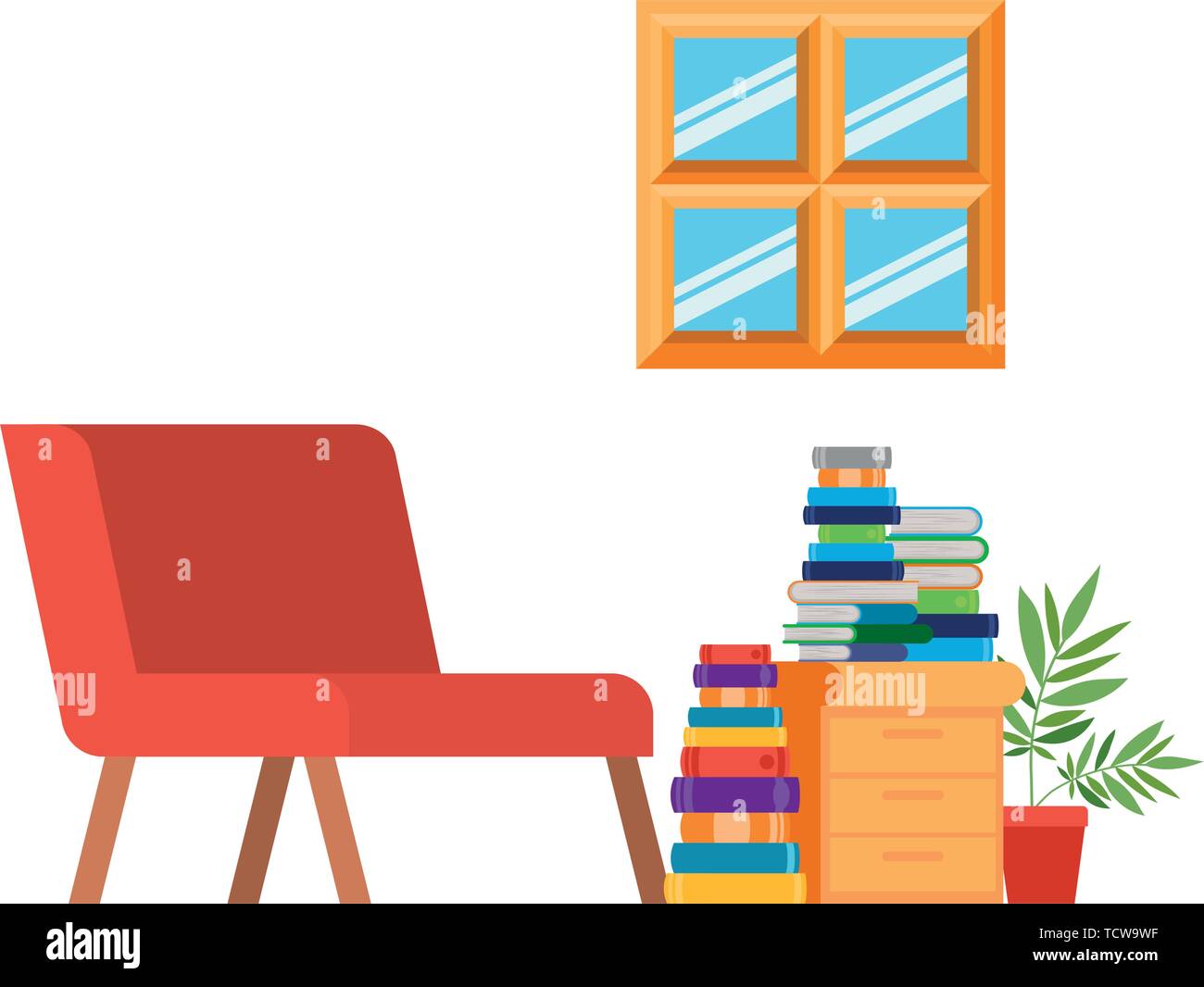 living room with couch and stack of books Stock Vector Image & Art - Alamy