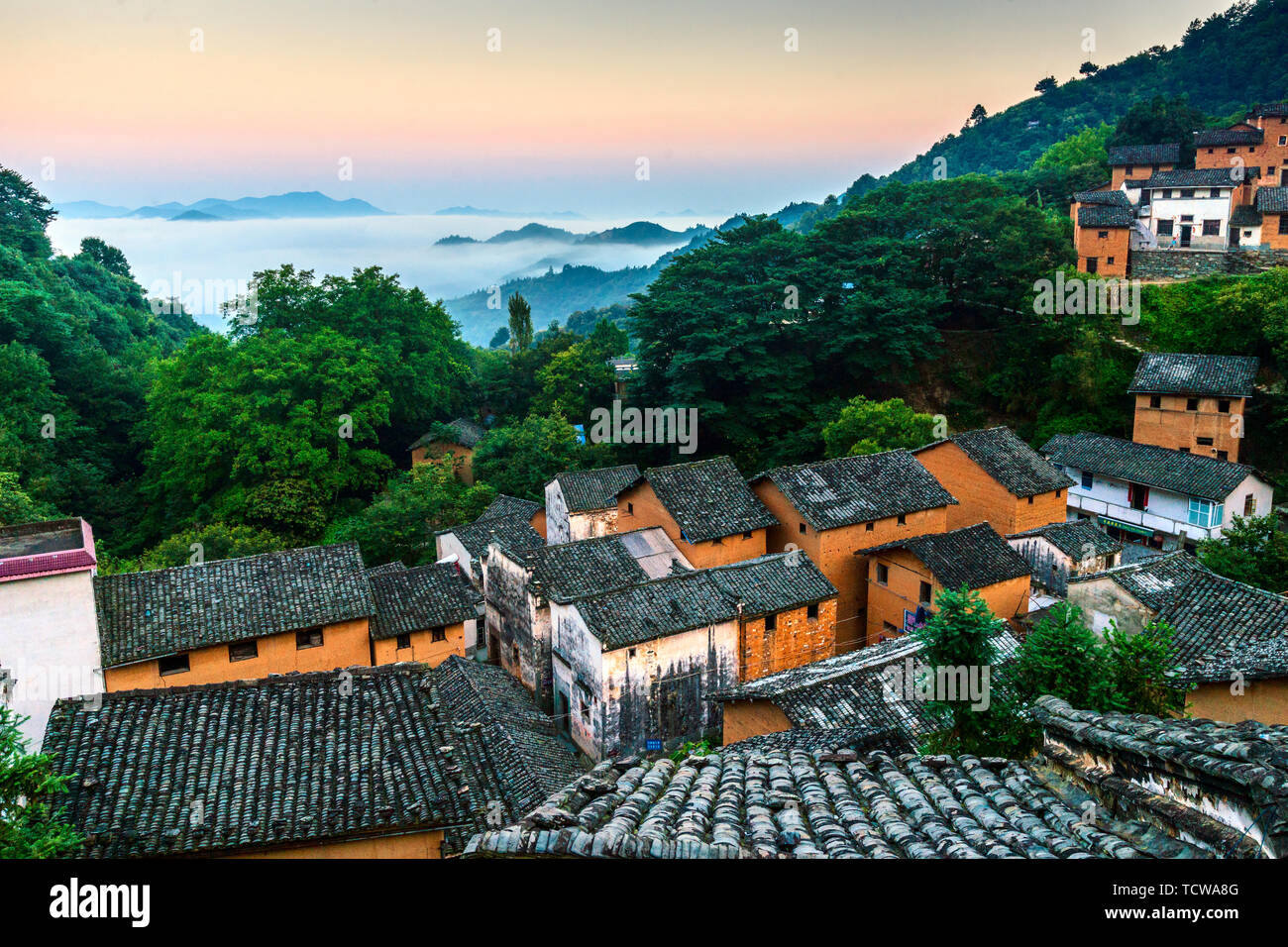 An ancient village in Yang-produced earth towers, Anhui Province Stock ...