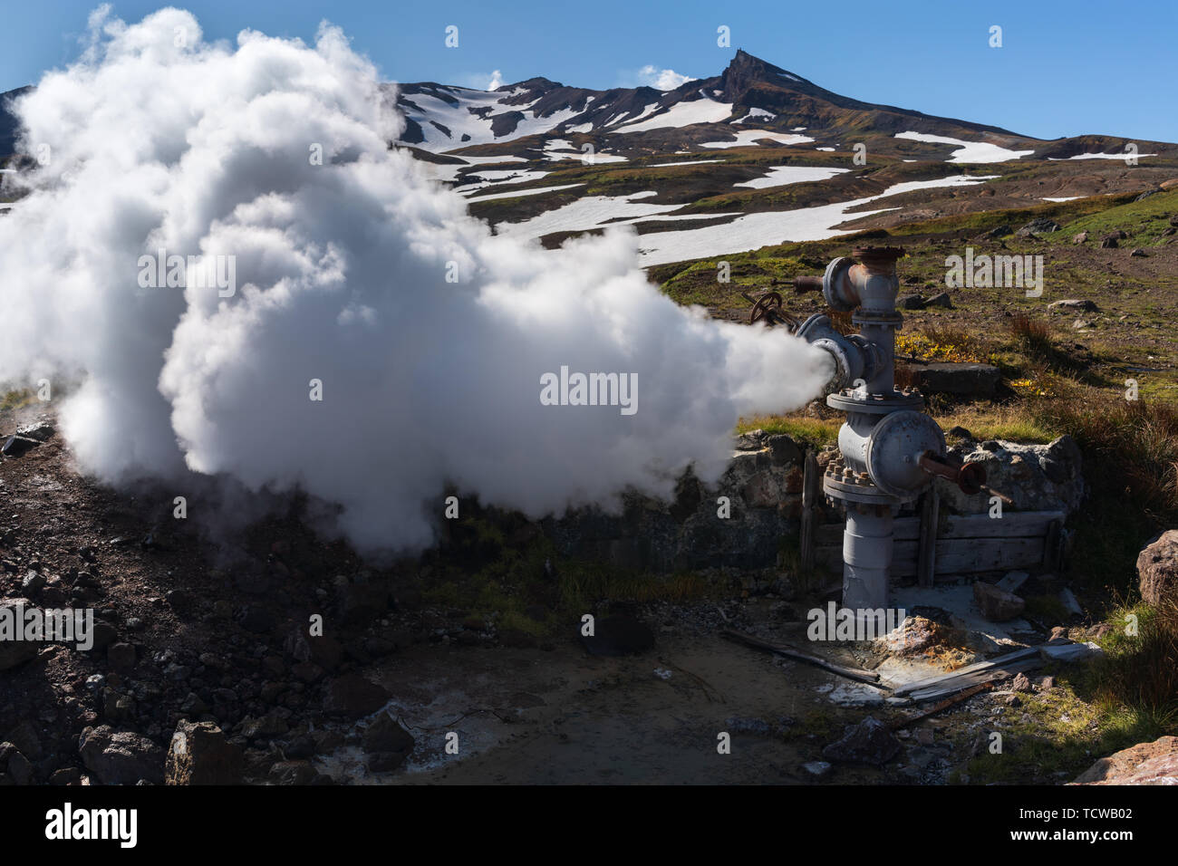 Emission of natural mineral thermal water, steam (steam-water mixture ...