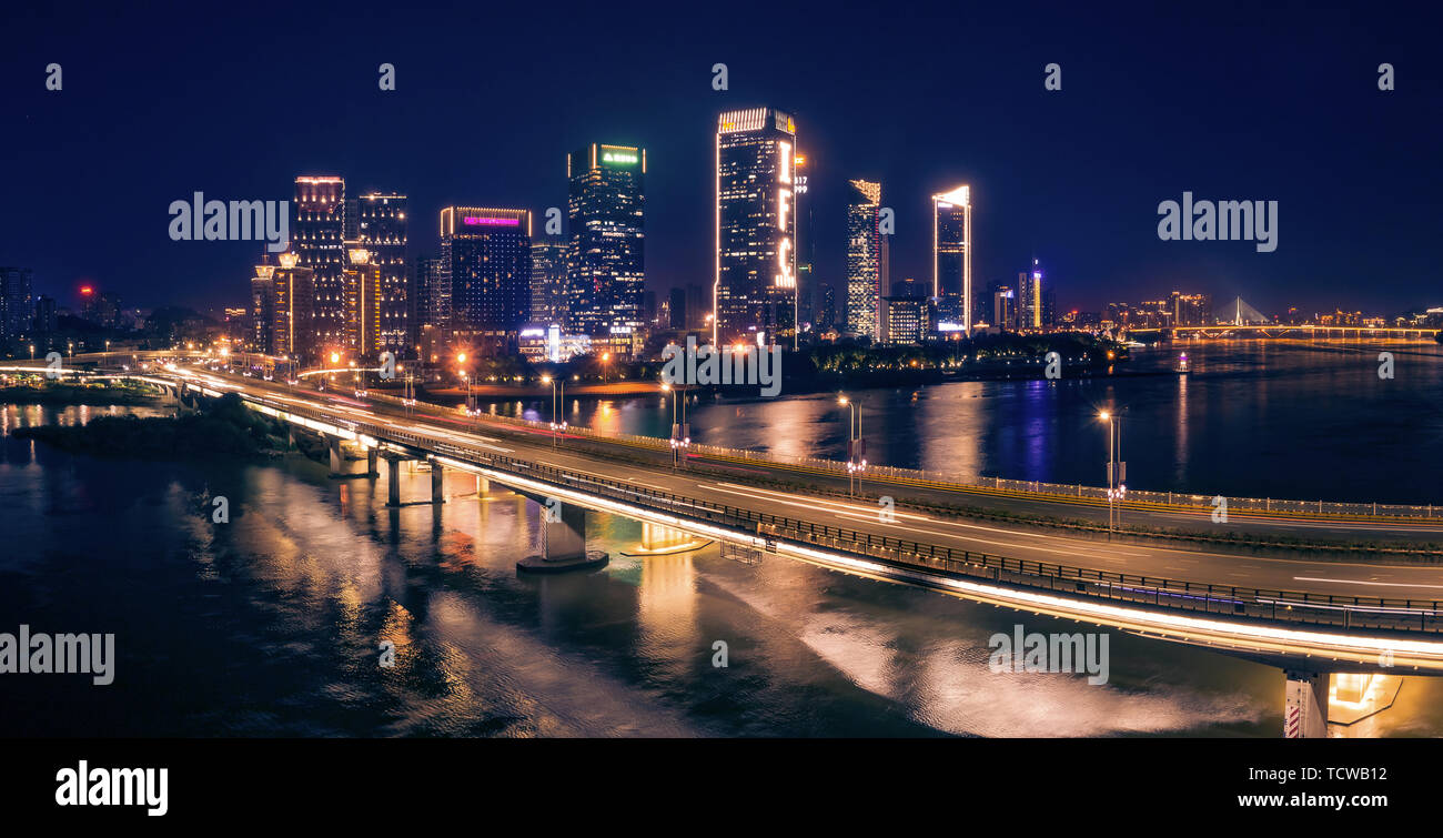 The city night view of the minjiang river hi-res stock photography and ...